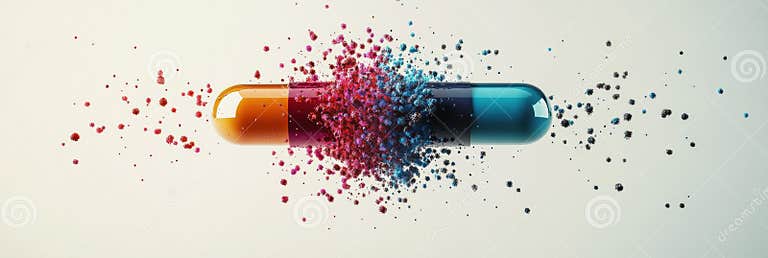 Colorful Particles Burst from a Split Capsule in an Artistic Display of ...