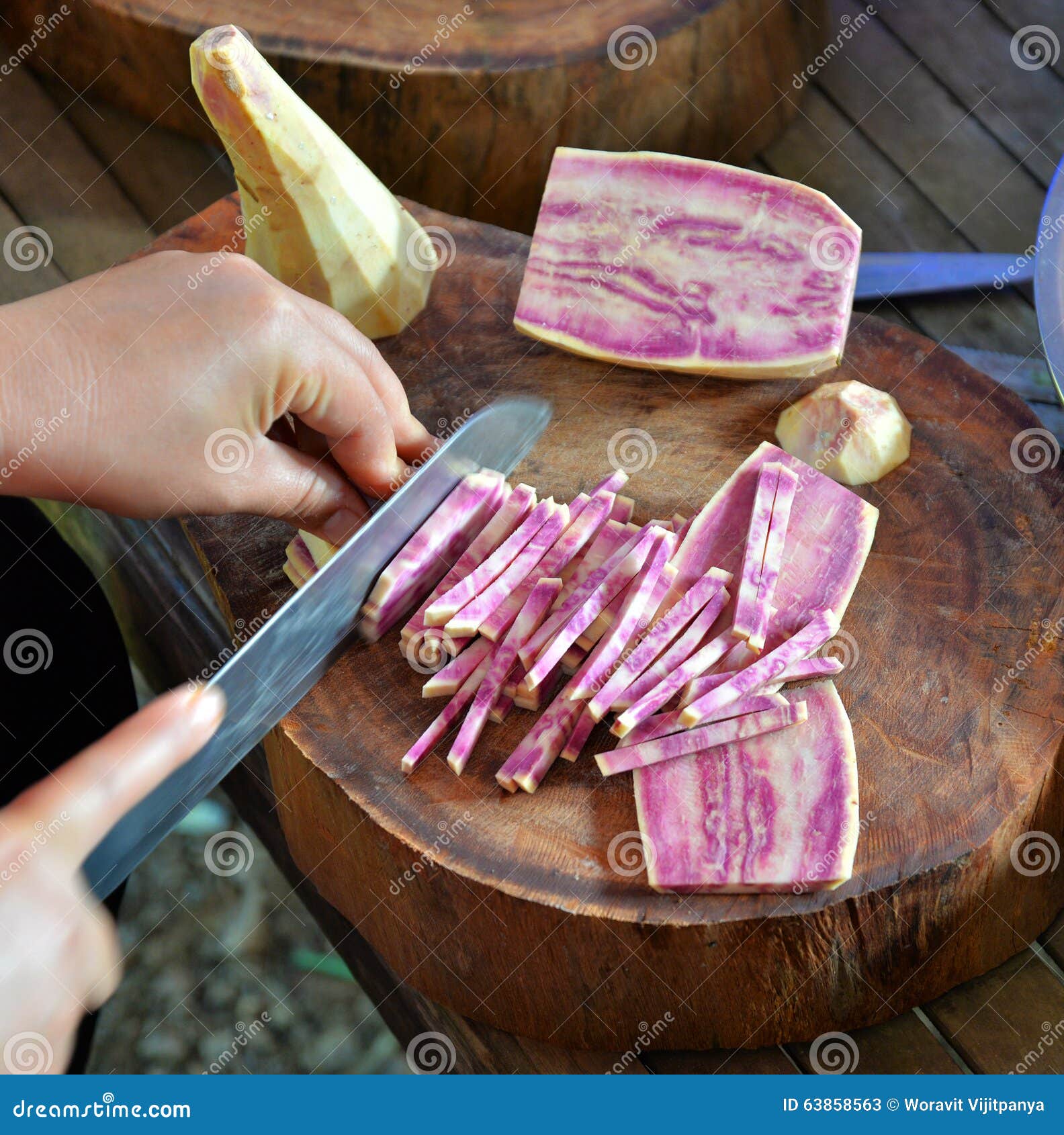 Split chopped yam purple stock image. Image of white - 63858563