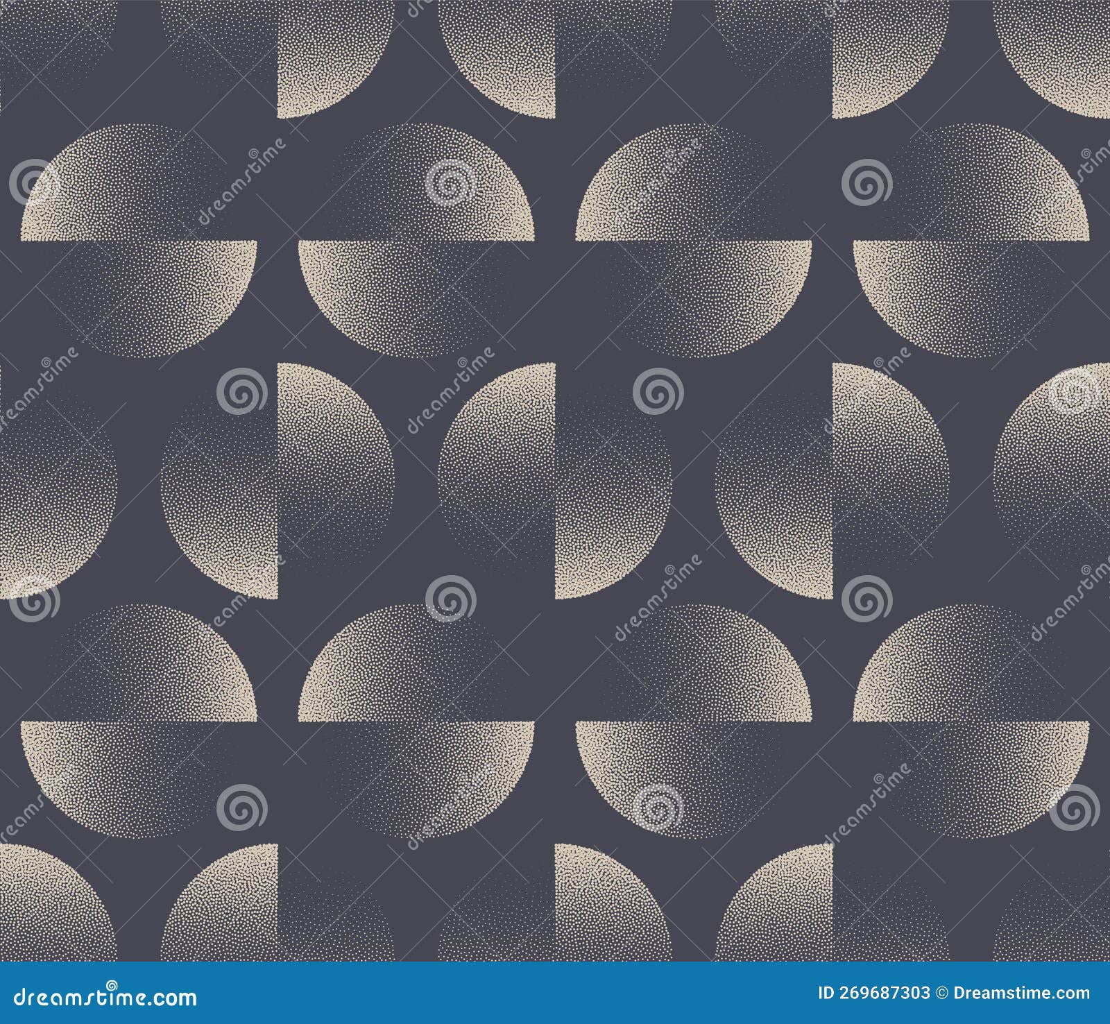 Split Circles Bauhaus Style Seamless Pattern Vector Dot Work Abstract ...