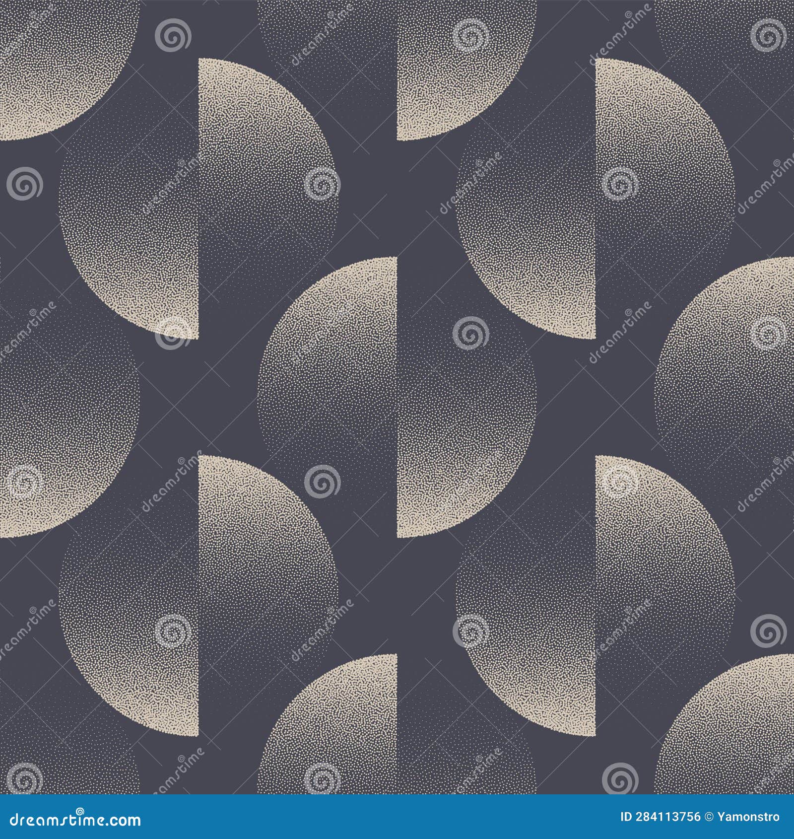 Split Circles Old Fashioned Seamless Pattern Vector Dot Work Abstract ...