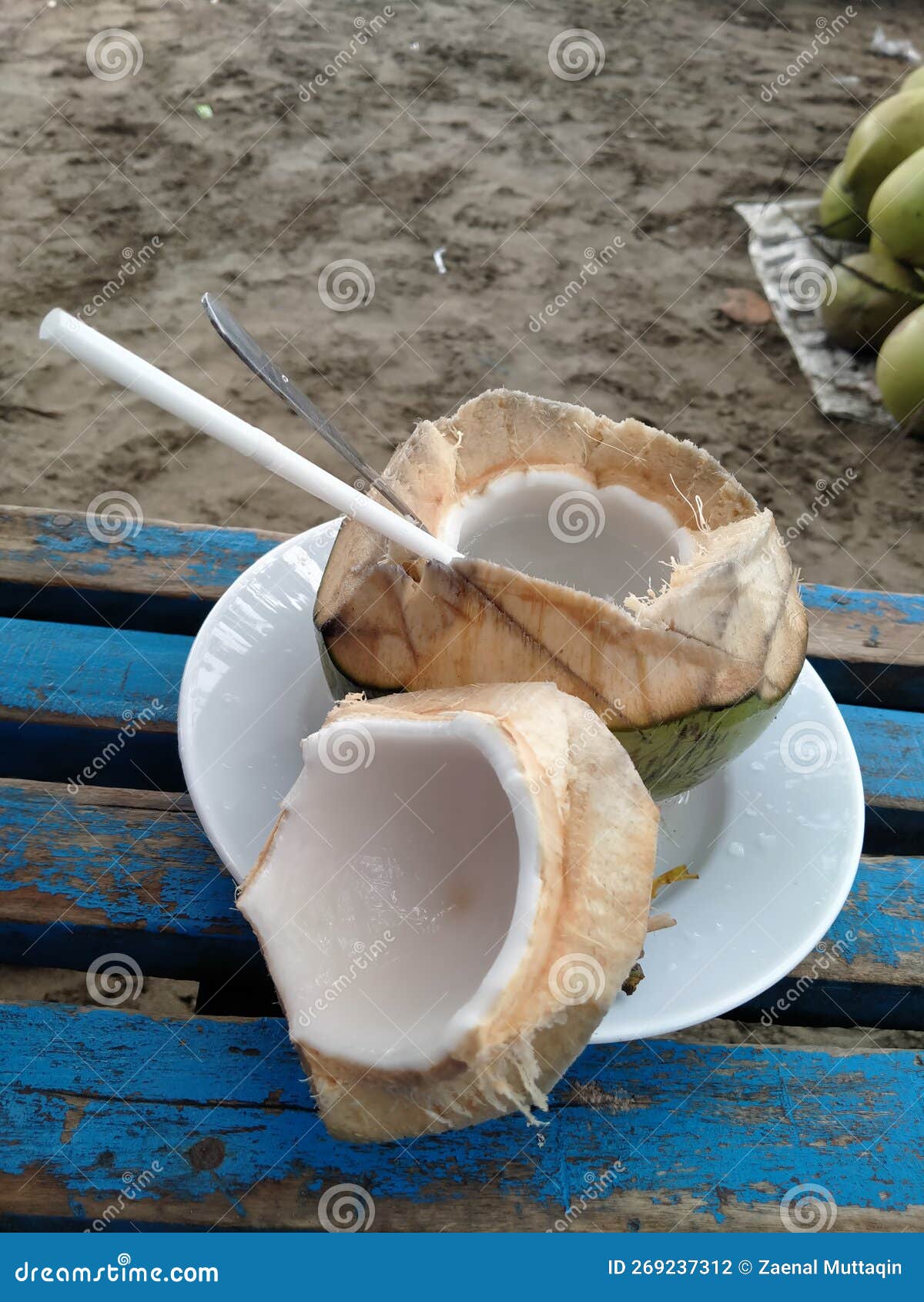 Split Coconut in Beach Afternoon Stock Photo - Image of coconut ...