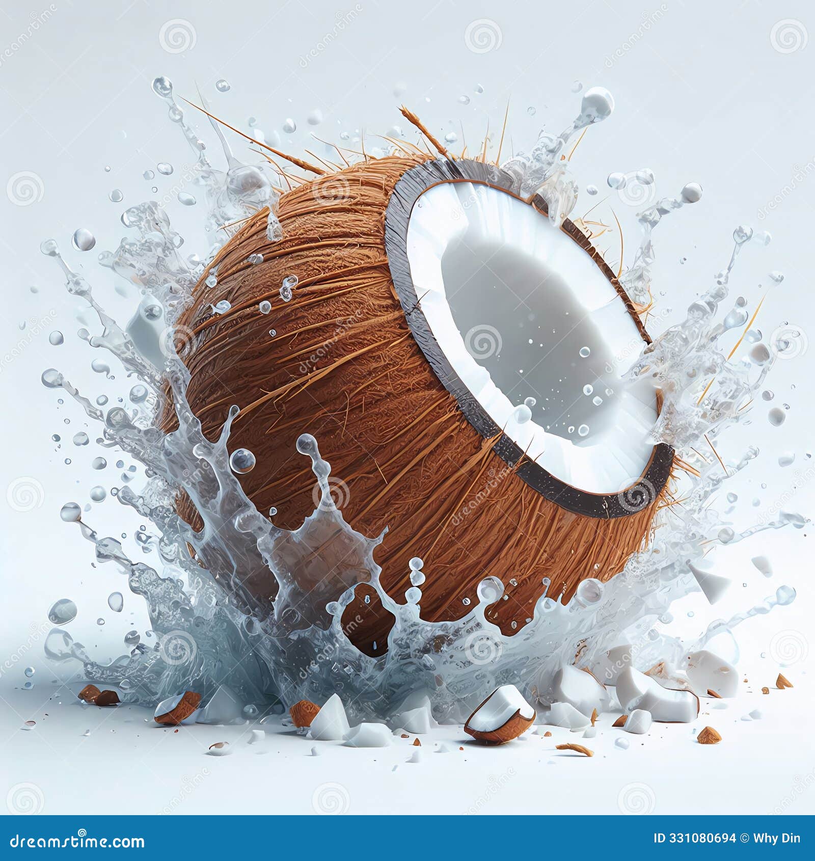 Split Coconut with Water Splashes Surrounding it. Stock Photo - Image ...