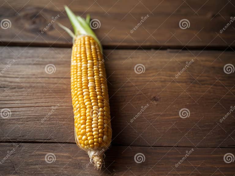 Split Corn on a Wooden Surface Top View with Copy Space. Stock Image ...