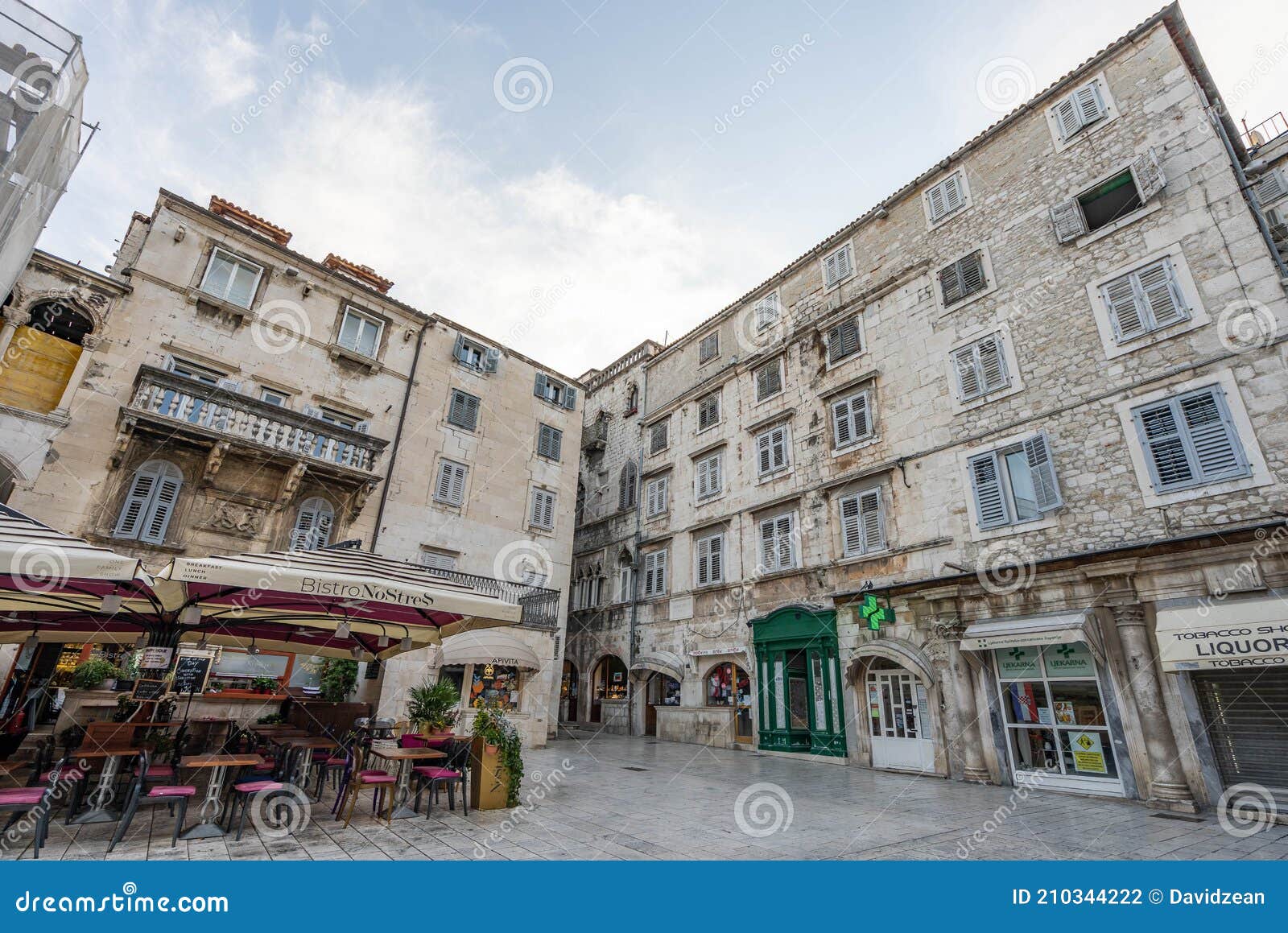 Split, Croatia - Aug 15 2020: Old Stone Facade at Empty People S Square ...