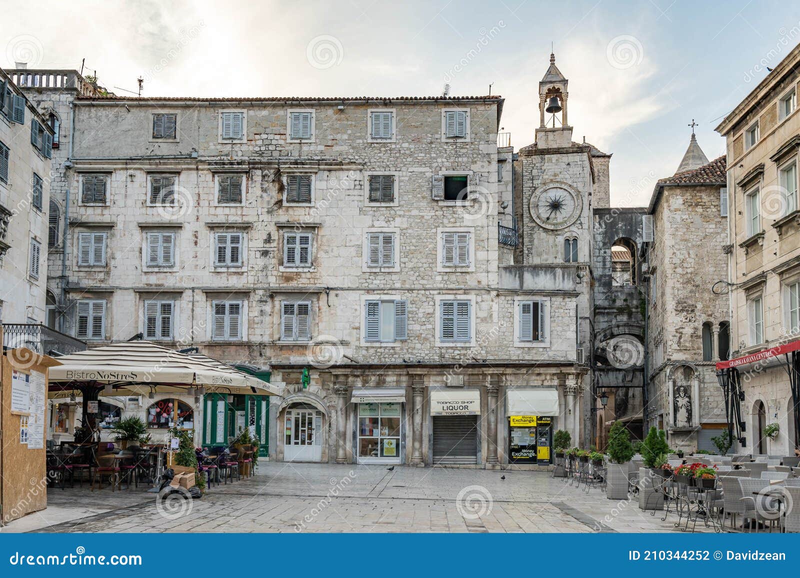 Split, Croatia - Aug 15 2020: Old Stone Facade at Empty People S Square ...