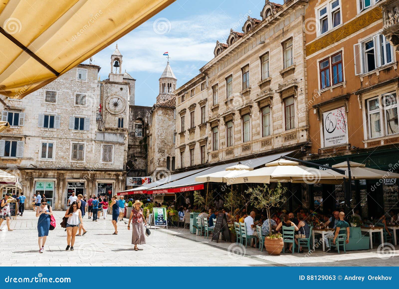 Split, Croatia - July, 2016 - Summer Sun People`s Square with People in ...