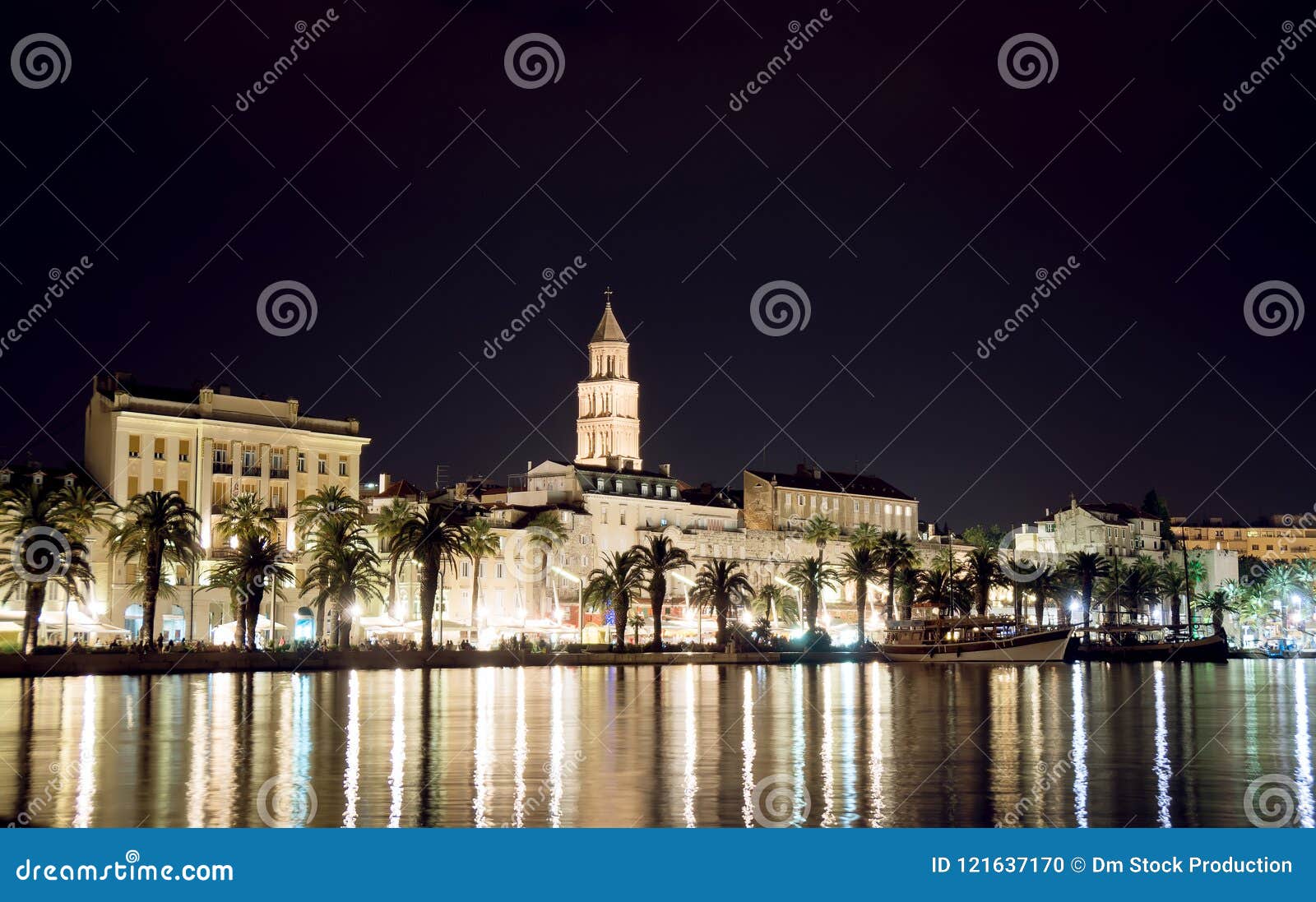 Split in Croatia at night. stock photo. Image of mediterranean - 121637170