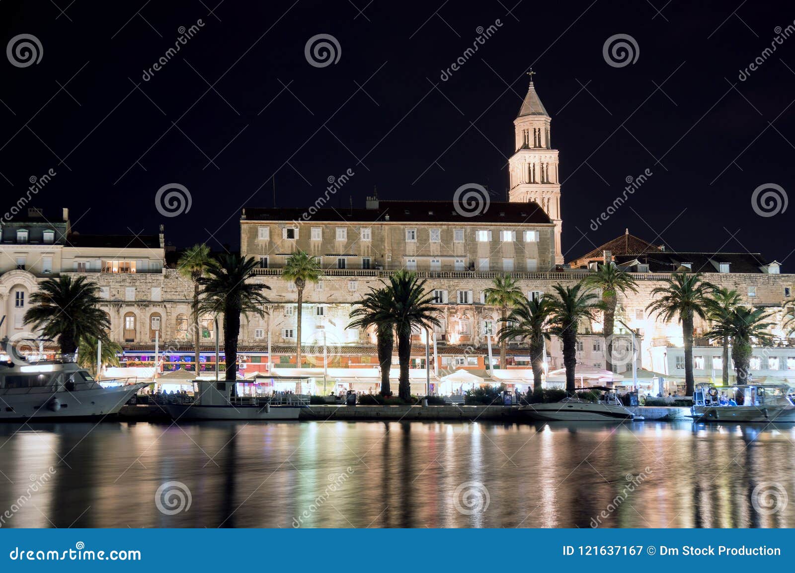 Split in Croatia at night. stock image. Image of coastline - 121637167