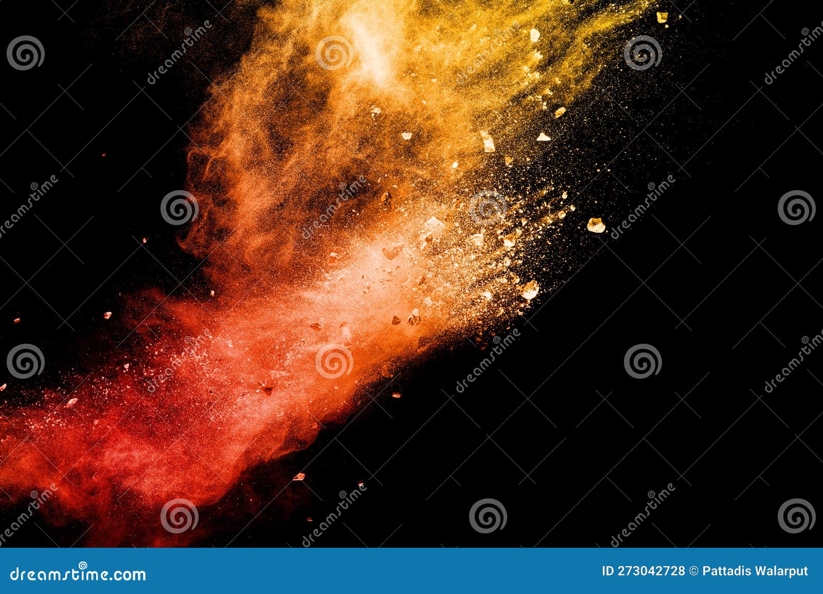 Split Debris of Stone Exploding with Orange Red Powder Splash Against ...