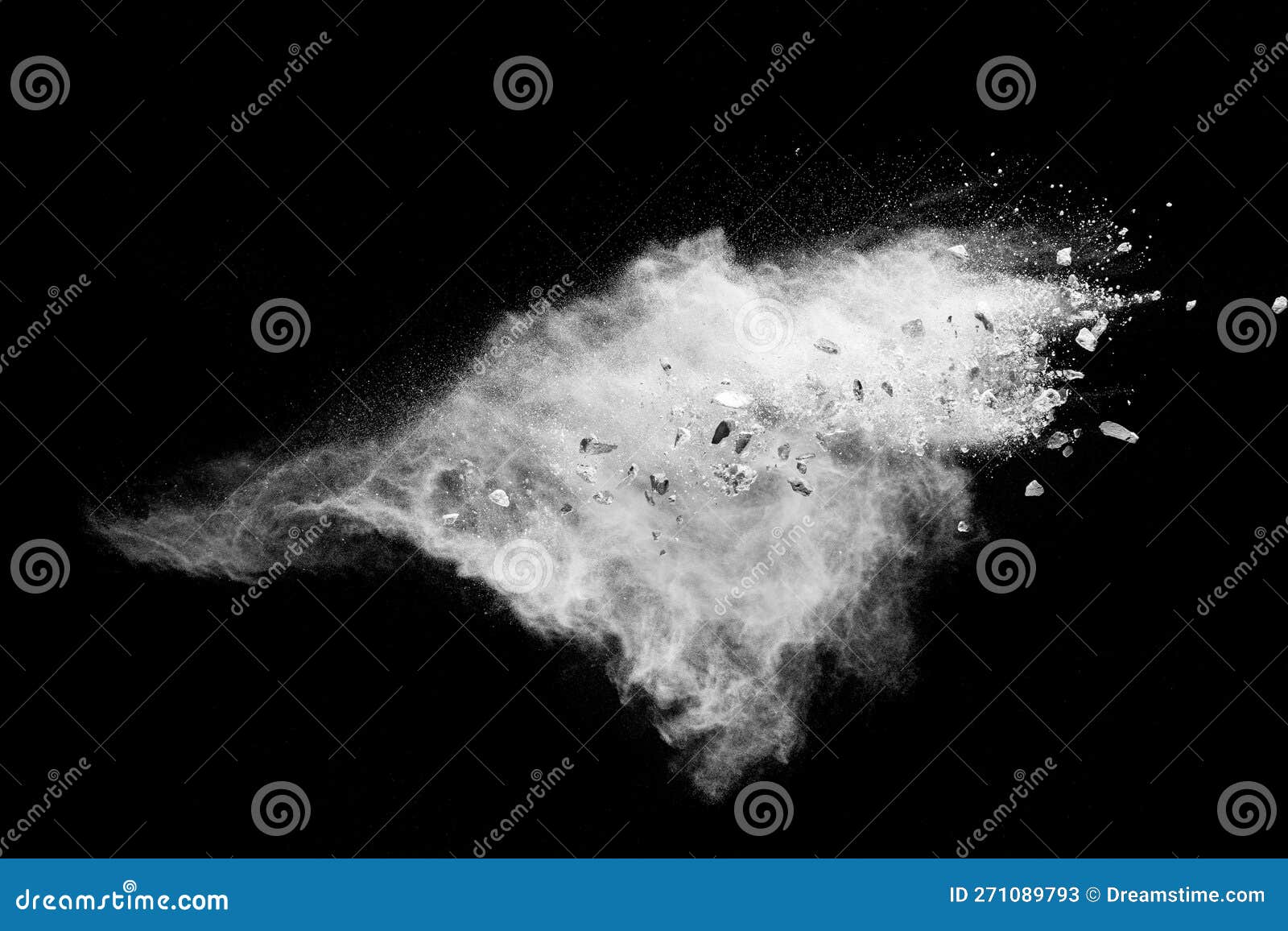 Split Debris of Stone Exploding with White Powder Against Black ...