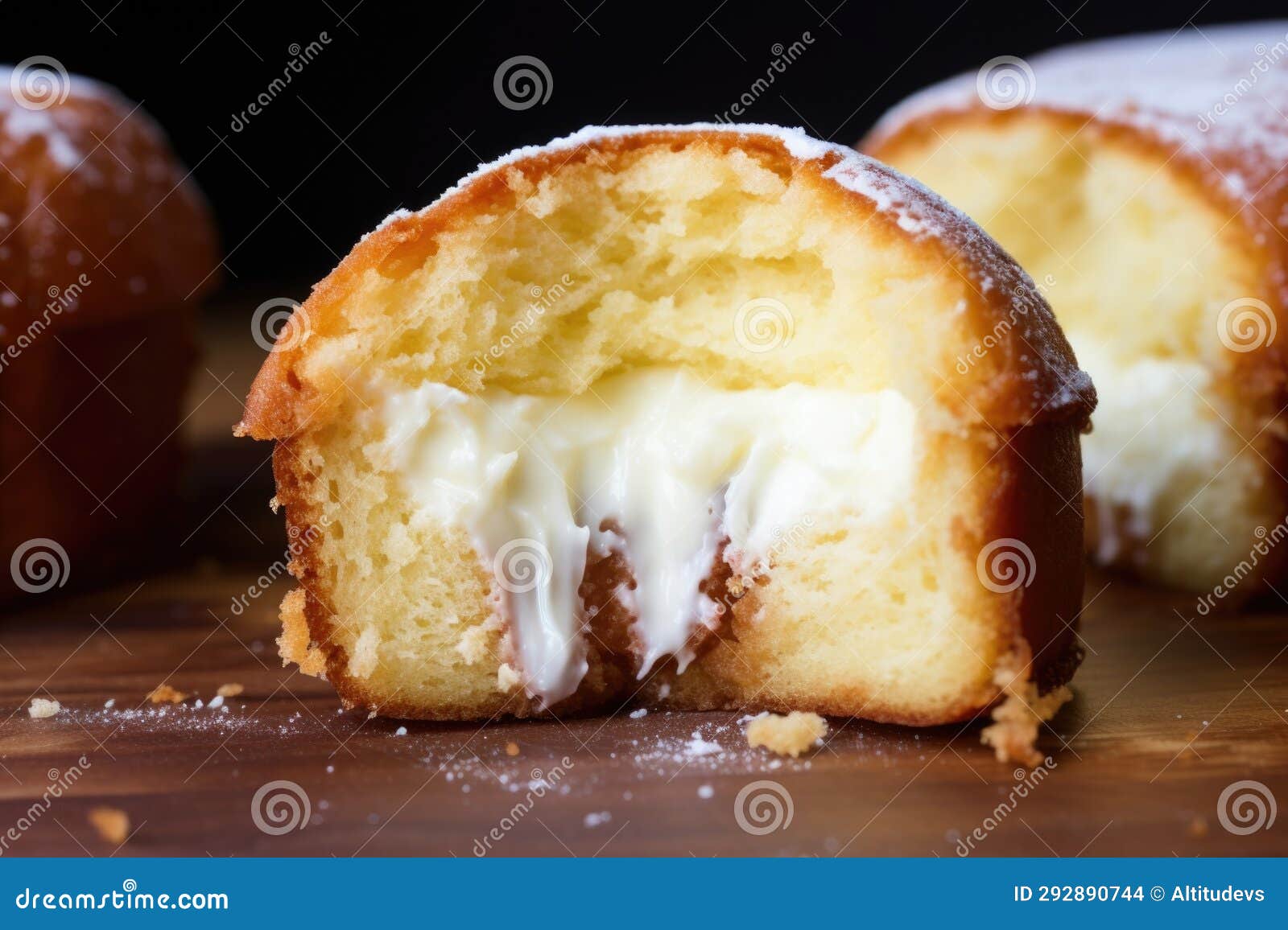 A Split Donut with Cream Filling Oozing Out Stock Photo - Image of ...