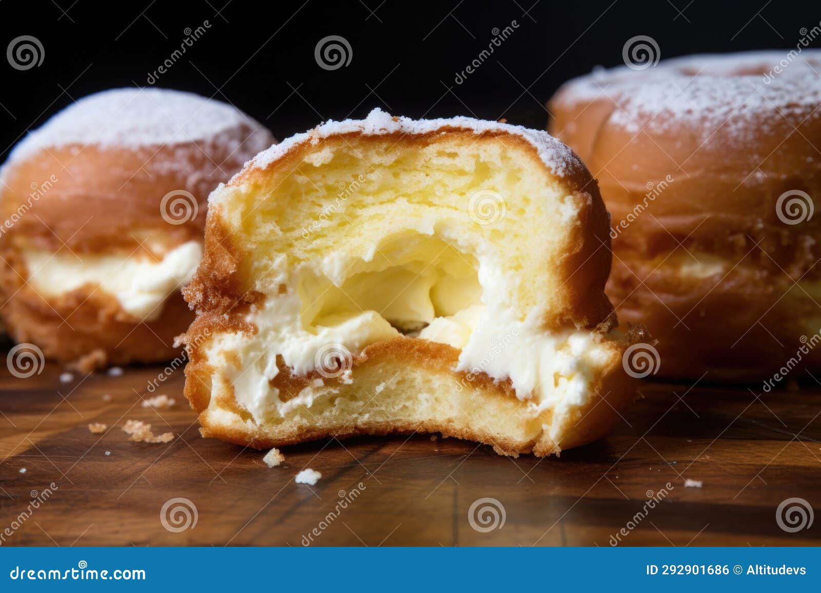 A Split Donut with Cream Filling Oozing Out Stock Photo - Image of ...