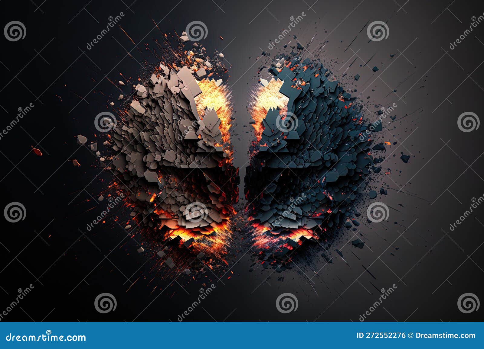 Split Explosion Debris Against a Dark Background Stock Illustration ...