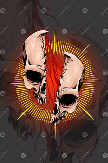 Split Head Skull Vector Illustration Stock Vector - Illustration of ...