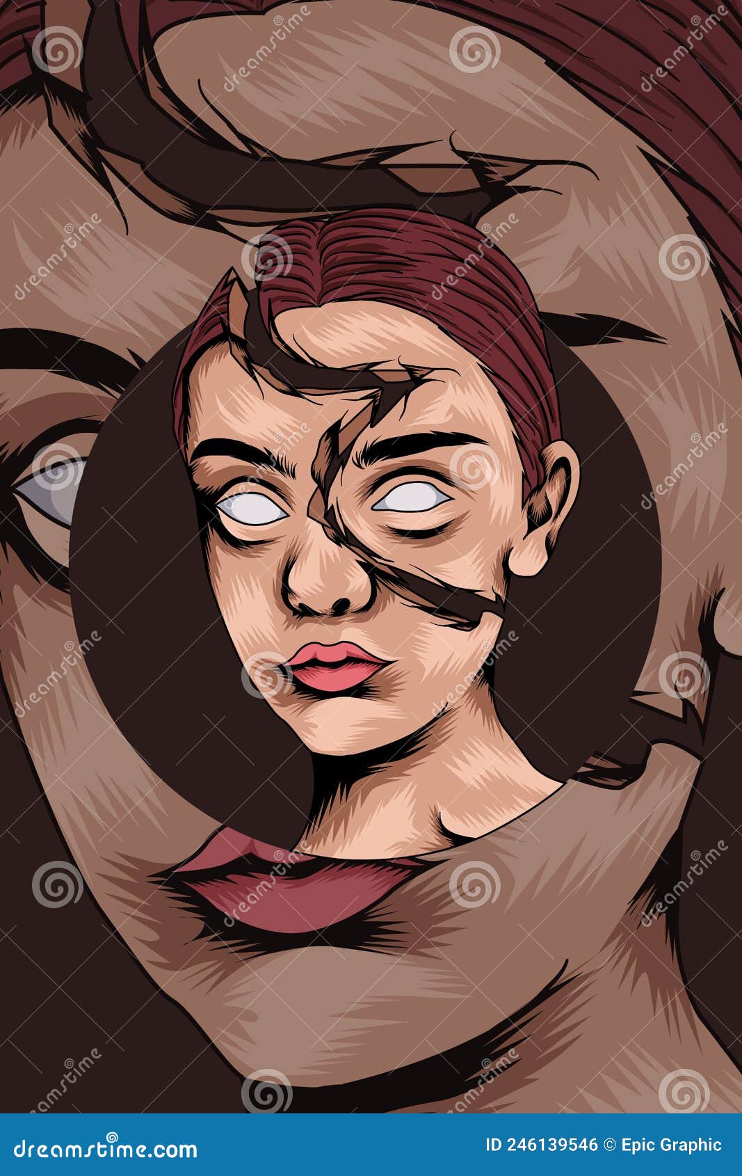 Split Girl Head Vector Illustration Stock Vector - Illustration of ...