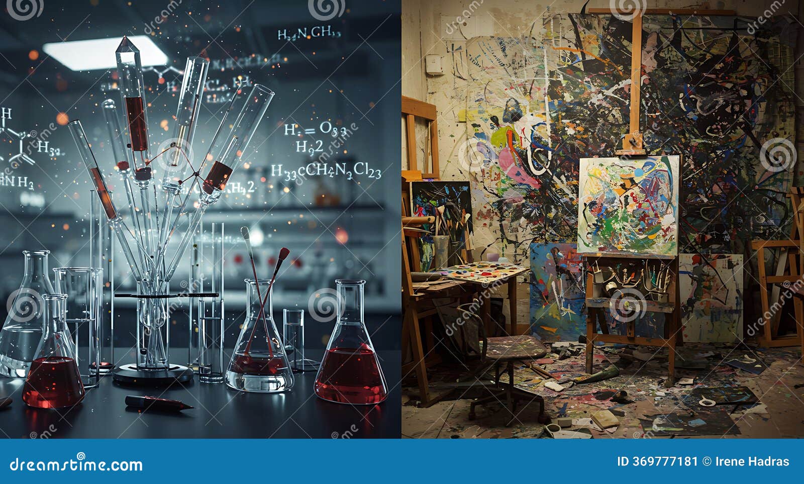 In This Split Image, The Left Side Showcases A Scientific Laboratory ...