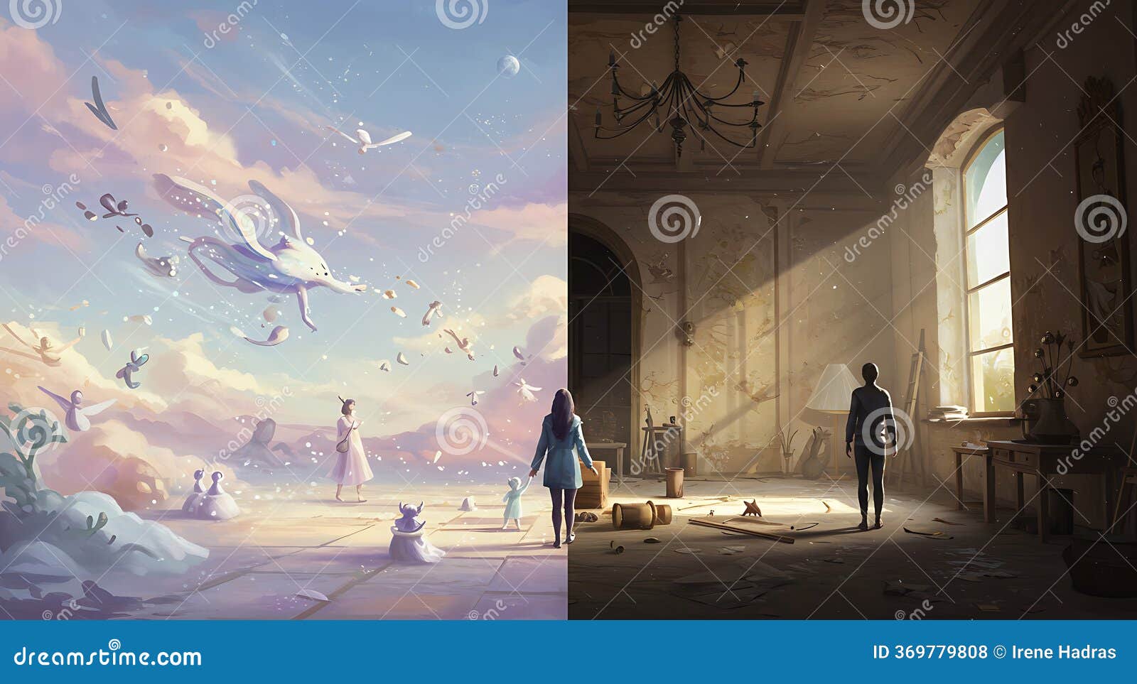 Split Image Shows Day, Night Side Of Clock. Clock Face In Mountain ...