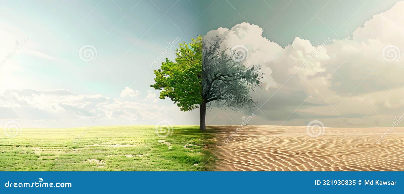 Split Landscape Depicting Climate Change and Environmental Contrast ...