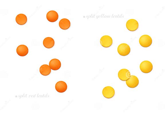 Red and Yellow Split Lentils Masoor Dal Isolated on White Background ...