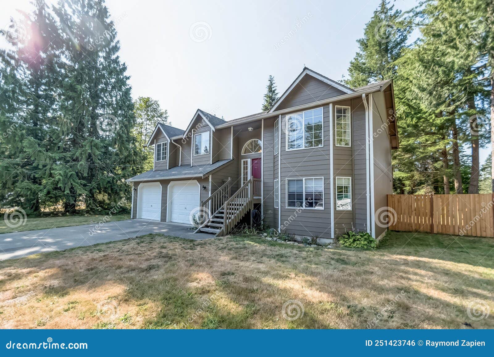 Split Level Craftsman Two Car Garage Home Stock Photo - Image of estate ...