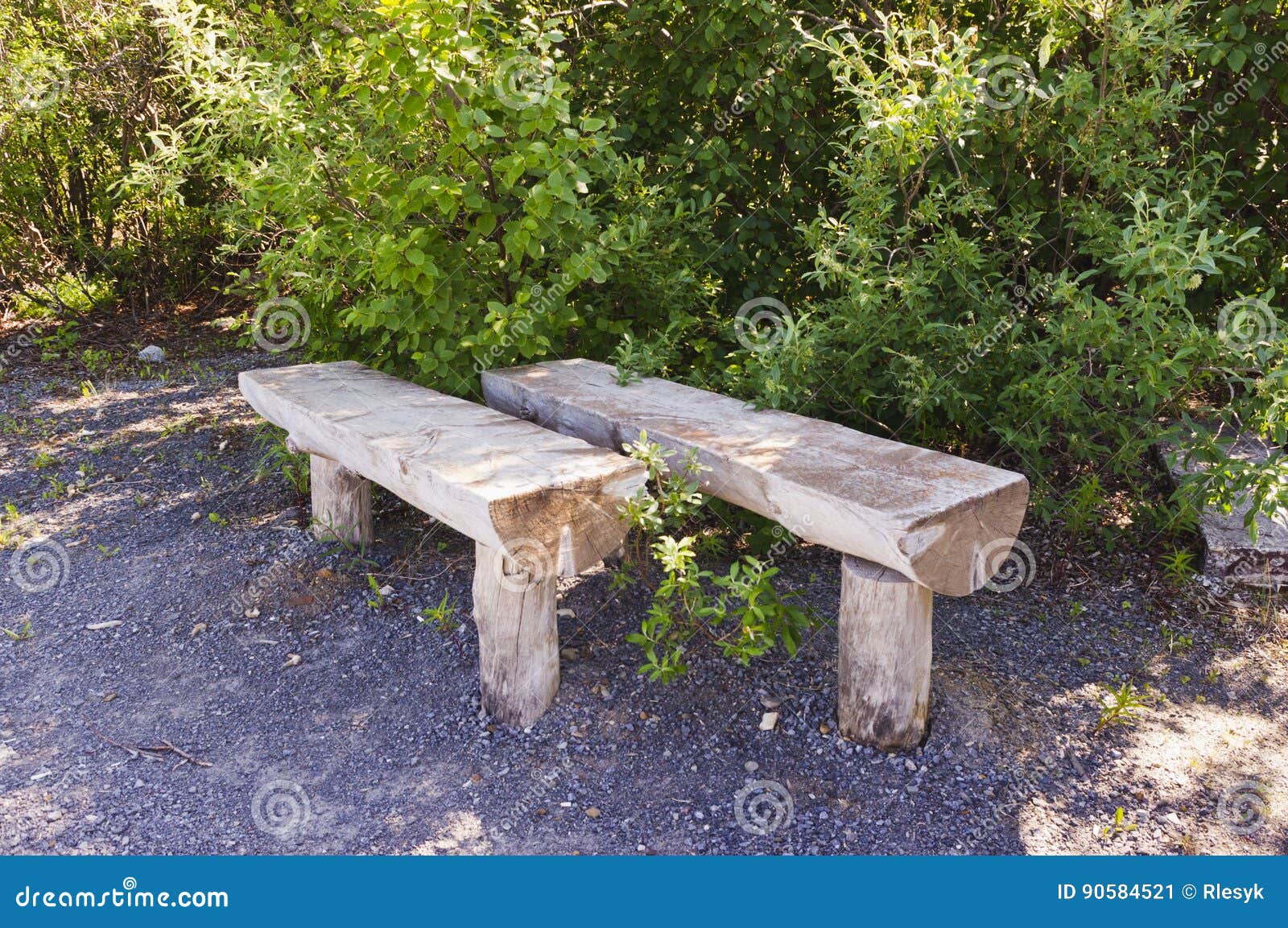 Split log park benches stock image. Image of seats, wooden - 90584521