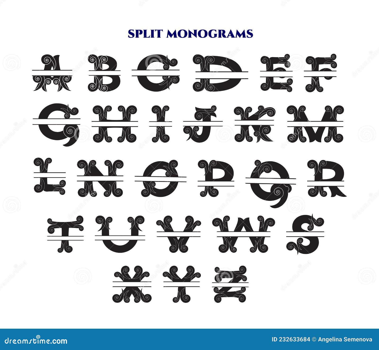 Split Monogram Alphabet. Vector Cut Files. Decorative Letters Stock ...