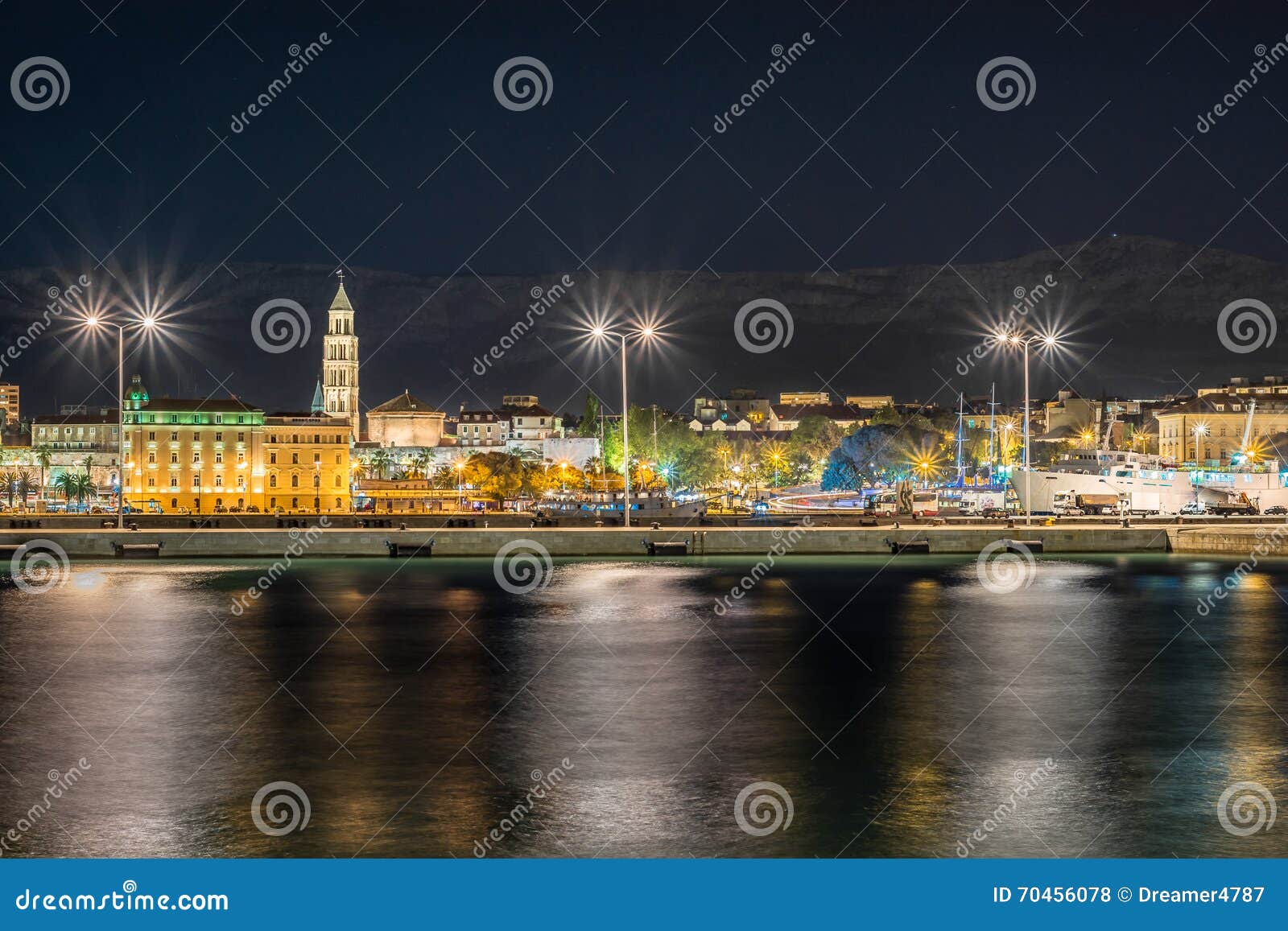 Split at night, Croatia. stock photo. Image of view, cityscape - 70456078