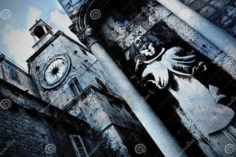 Split - Old Clock Tower and Saint Sculpture Stock Photo - Image of blue ...