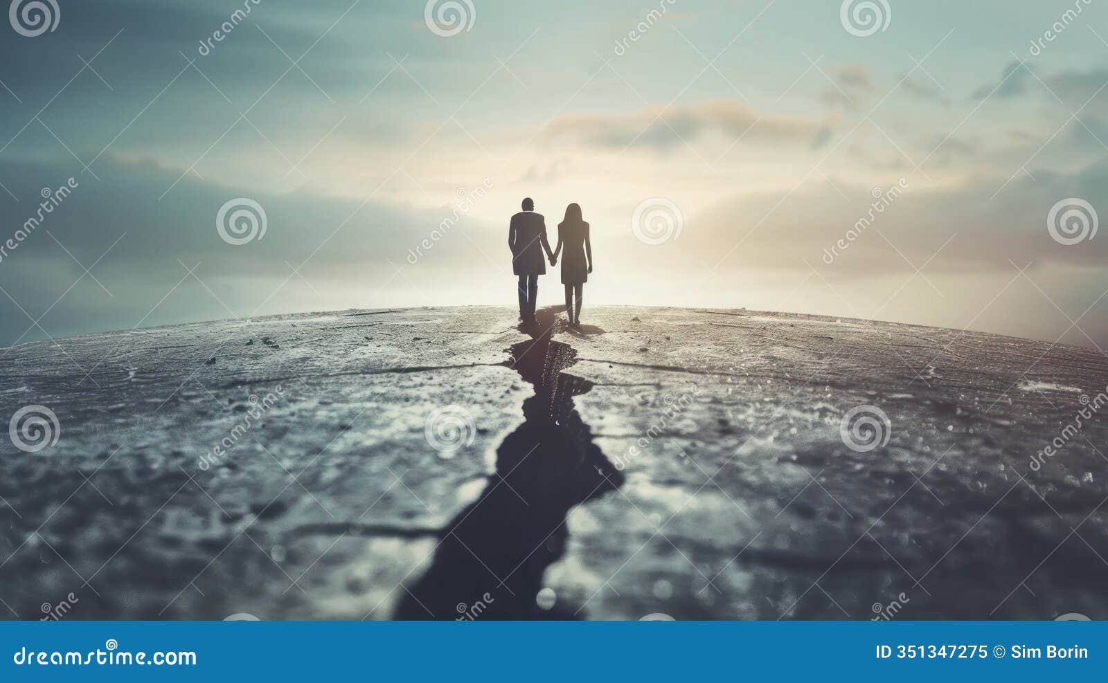 A Split Path with Two Figures Walking in Opposite Directions Stock ...