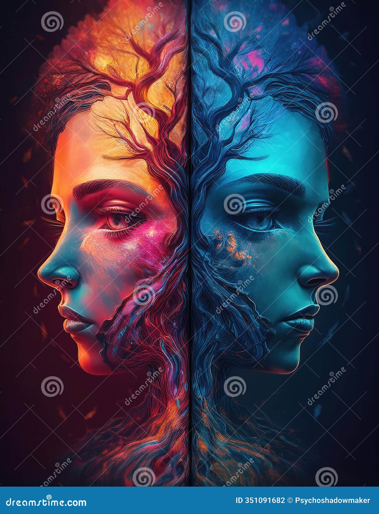 Split Personality Conceptual Background Depicts a Surreal Tree with Two ...