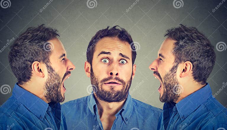Split Personality. Two Angry Men Screaming at Scared Himself Stock ...