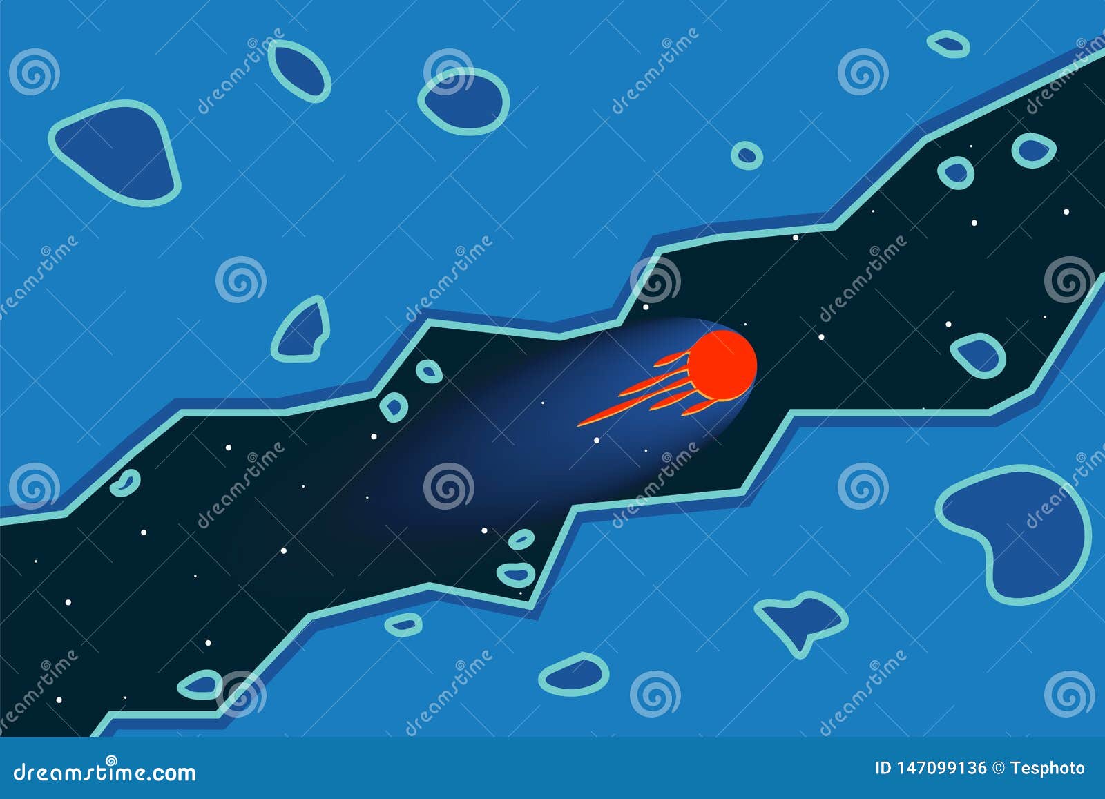 Split of the Planet. Planet and the Space. an Asteroid Flies through ...