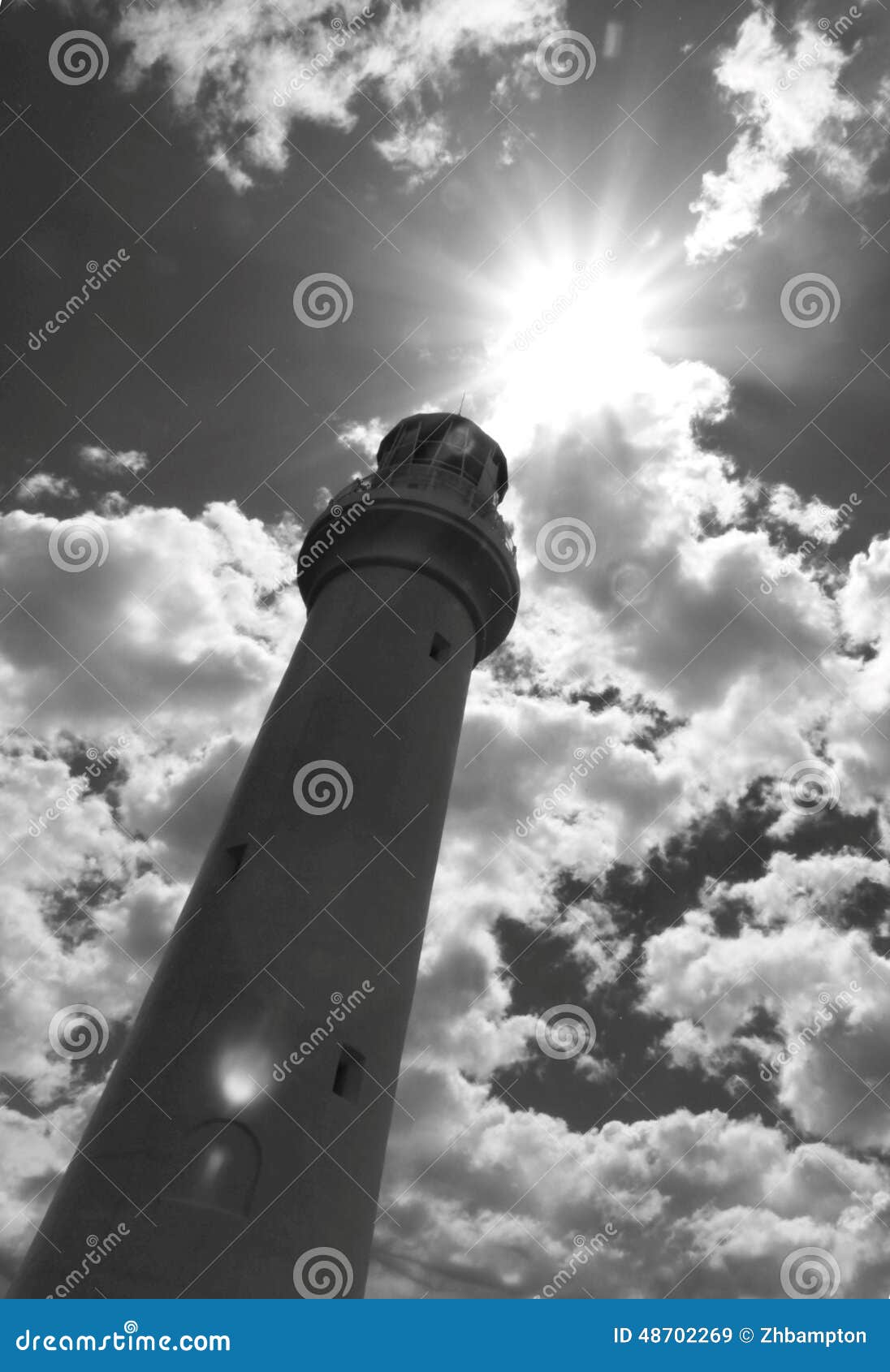 Split Point Lighthouse in Black and White with Lens Flare Stock Image ...