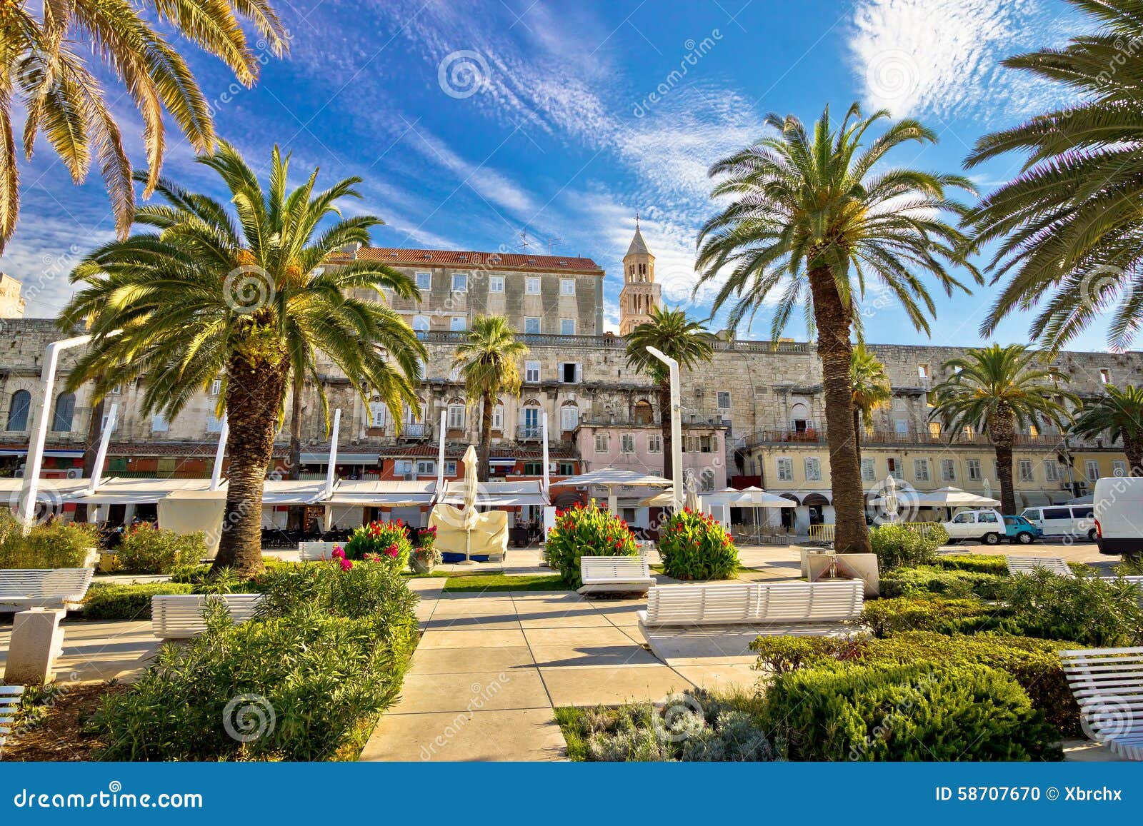 Split Riva Palm Waterfront View Stock Photo - Image of famous, palm ...