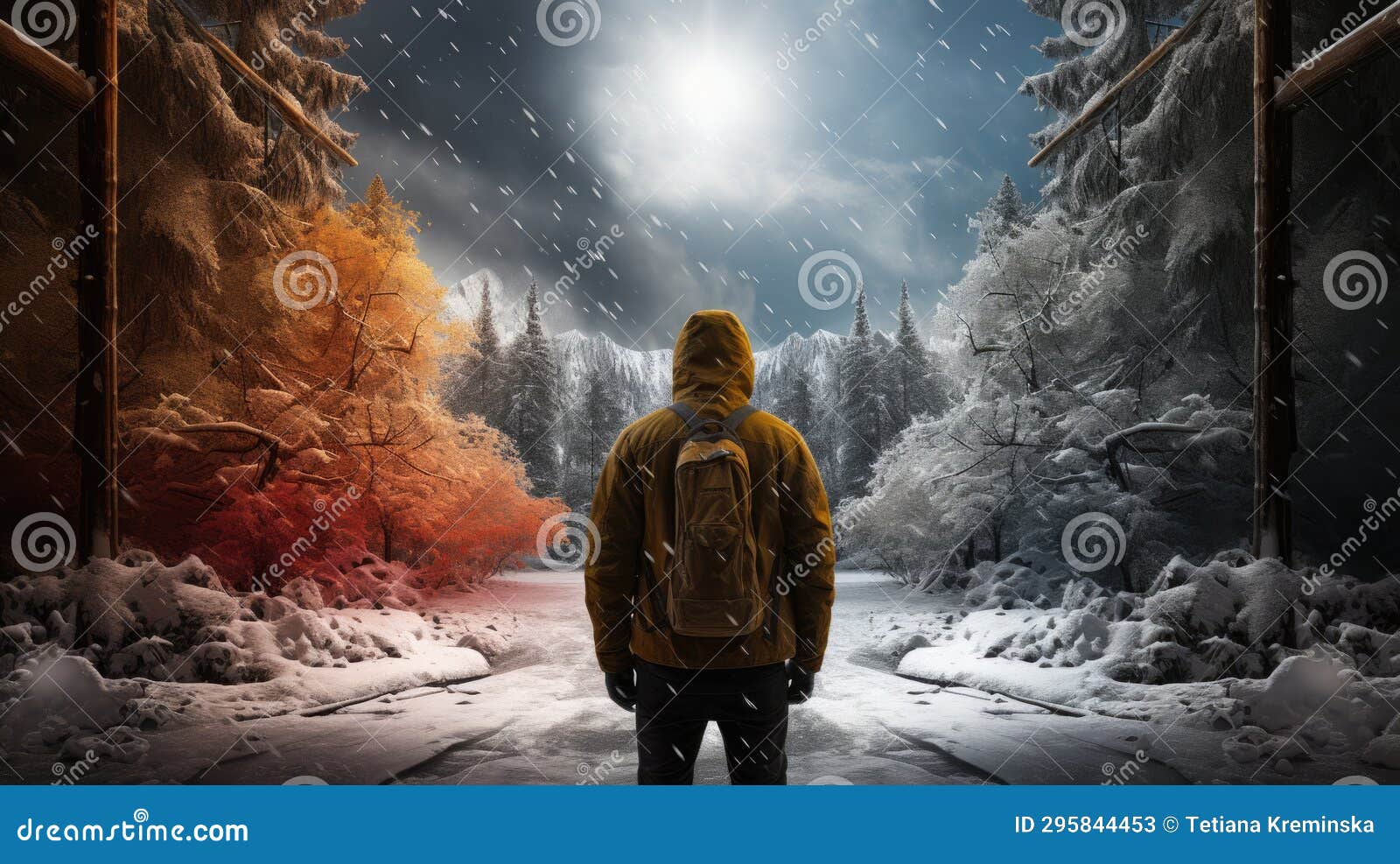 A Split Scene Showing Winter on the Left and Spring on the Right, with ...