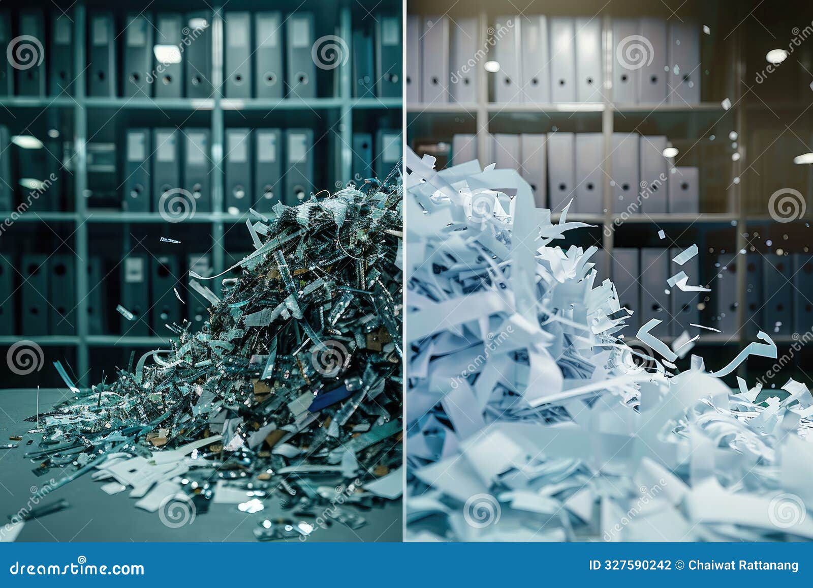 Split-Screen Comparing Intact Vs. Shredded Documents for Data Security ...