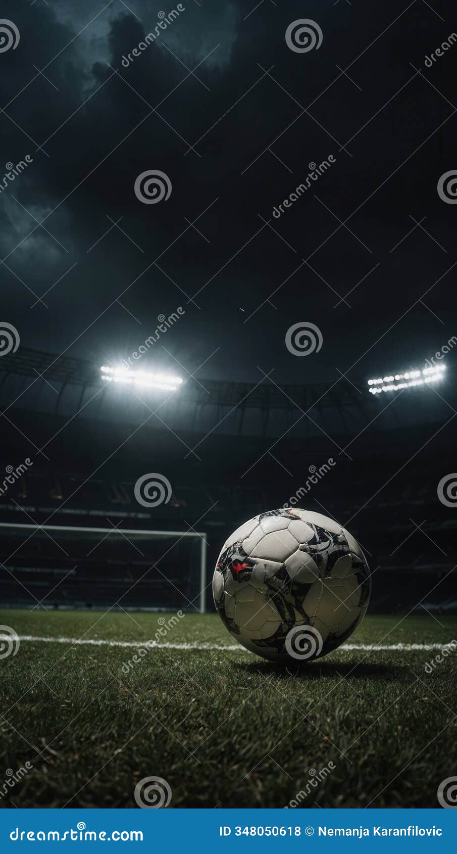 Split-screen Image of Stormy Sky on One Side, Vibrant Soccer Field with ...