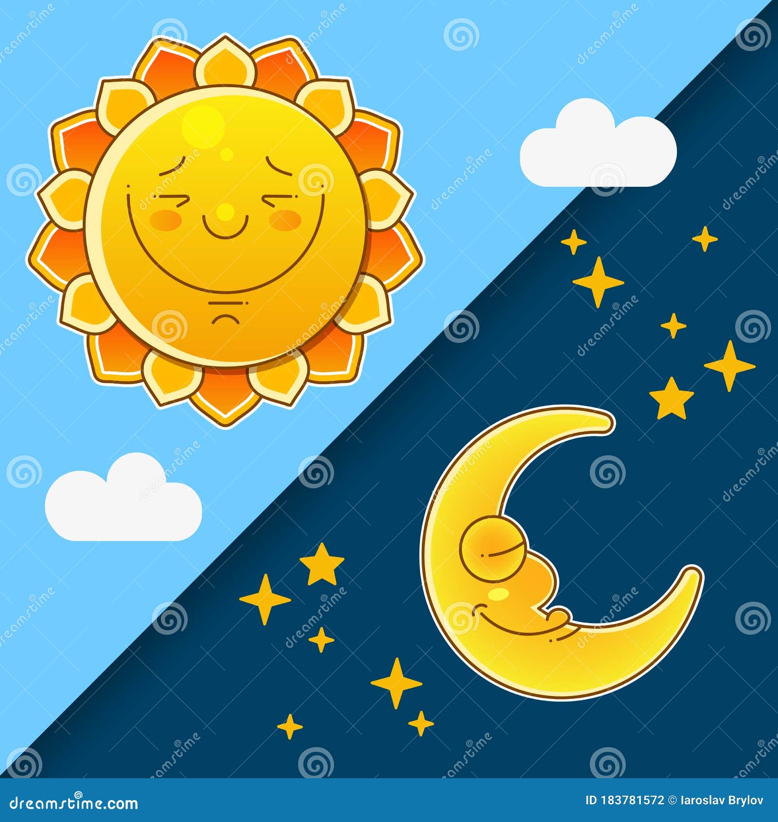 Split-screen Showing the Sun and the Moon Stock Vector - Illustration ...