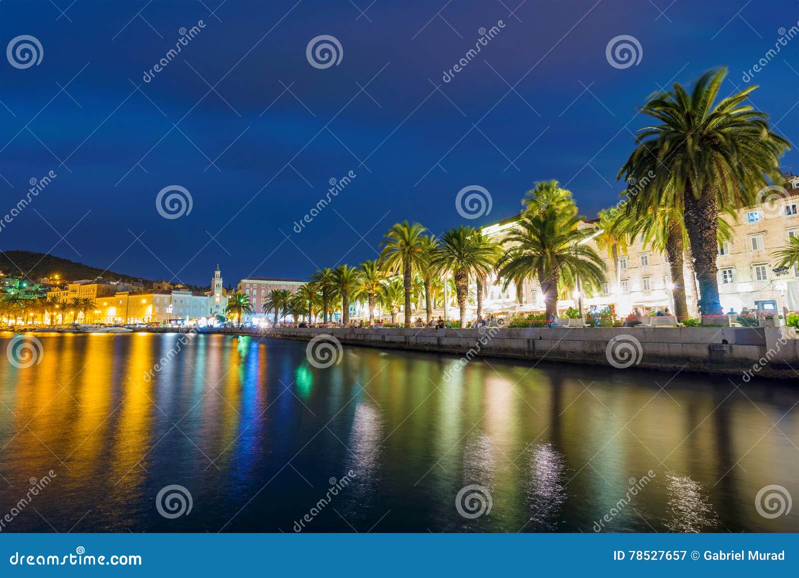 Split seafront at night editorial photography. Image of waterfront ...