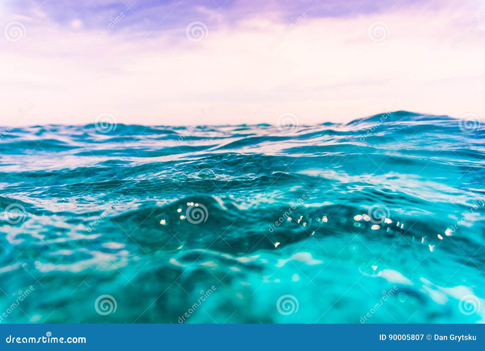 Split Shot of the Coral Reef Underwater and Sea Surface with Waves. Sea ...