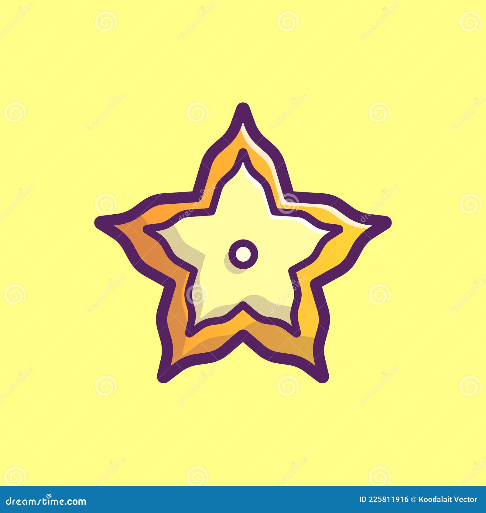 Starfruit In Cartoon Style Stiker On White Background On Isolated ...