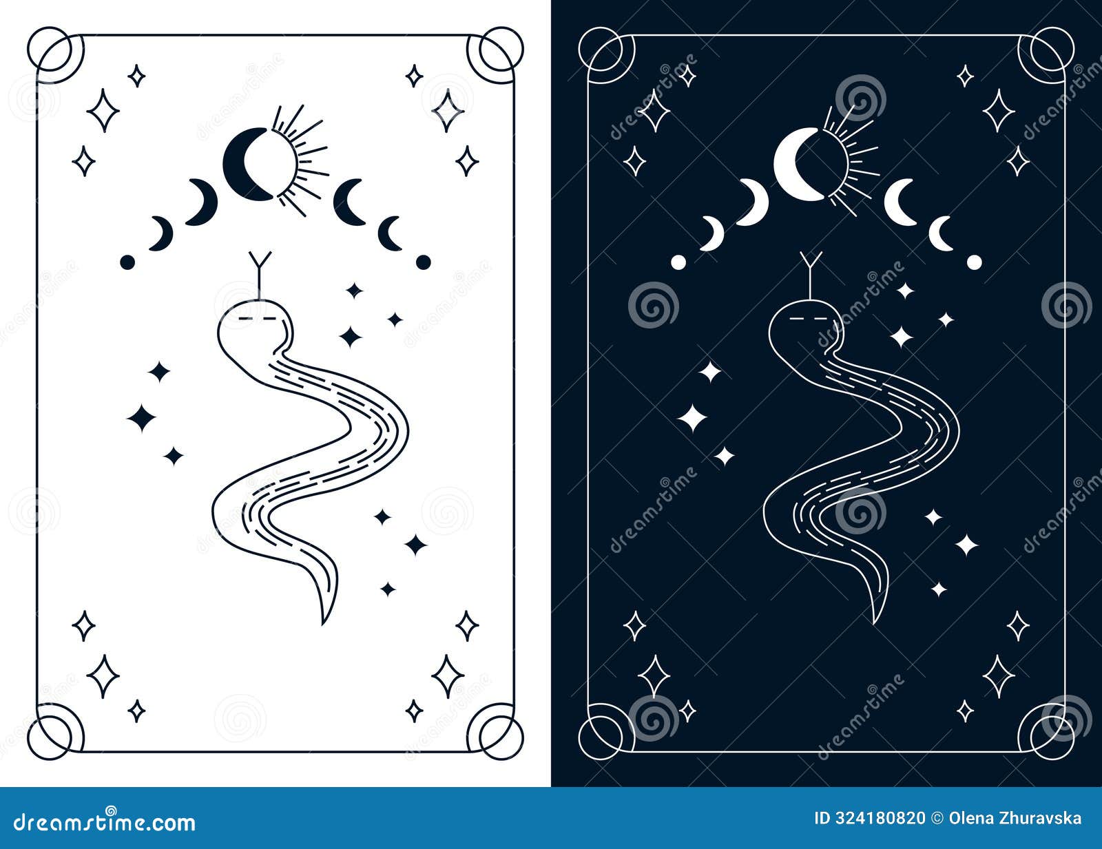 Split Tarot Cards Collection with Outline Snake Stock Vector ...