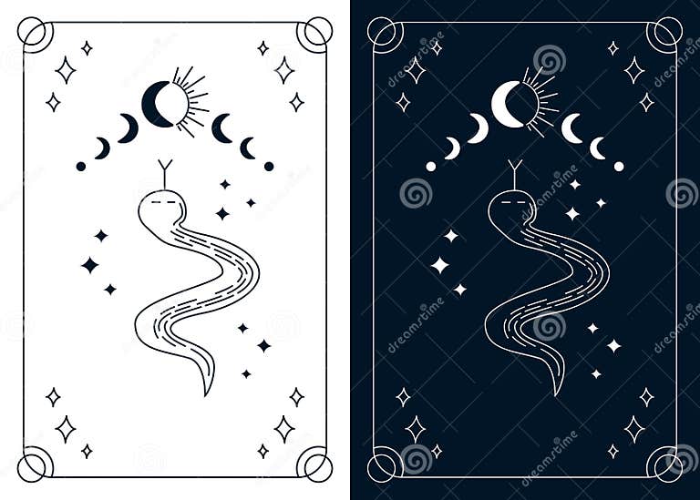 Split Tarot Cards Collection with Outline Snake Stock Vector ...