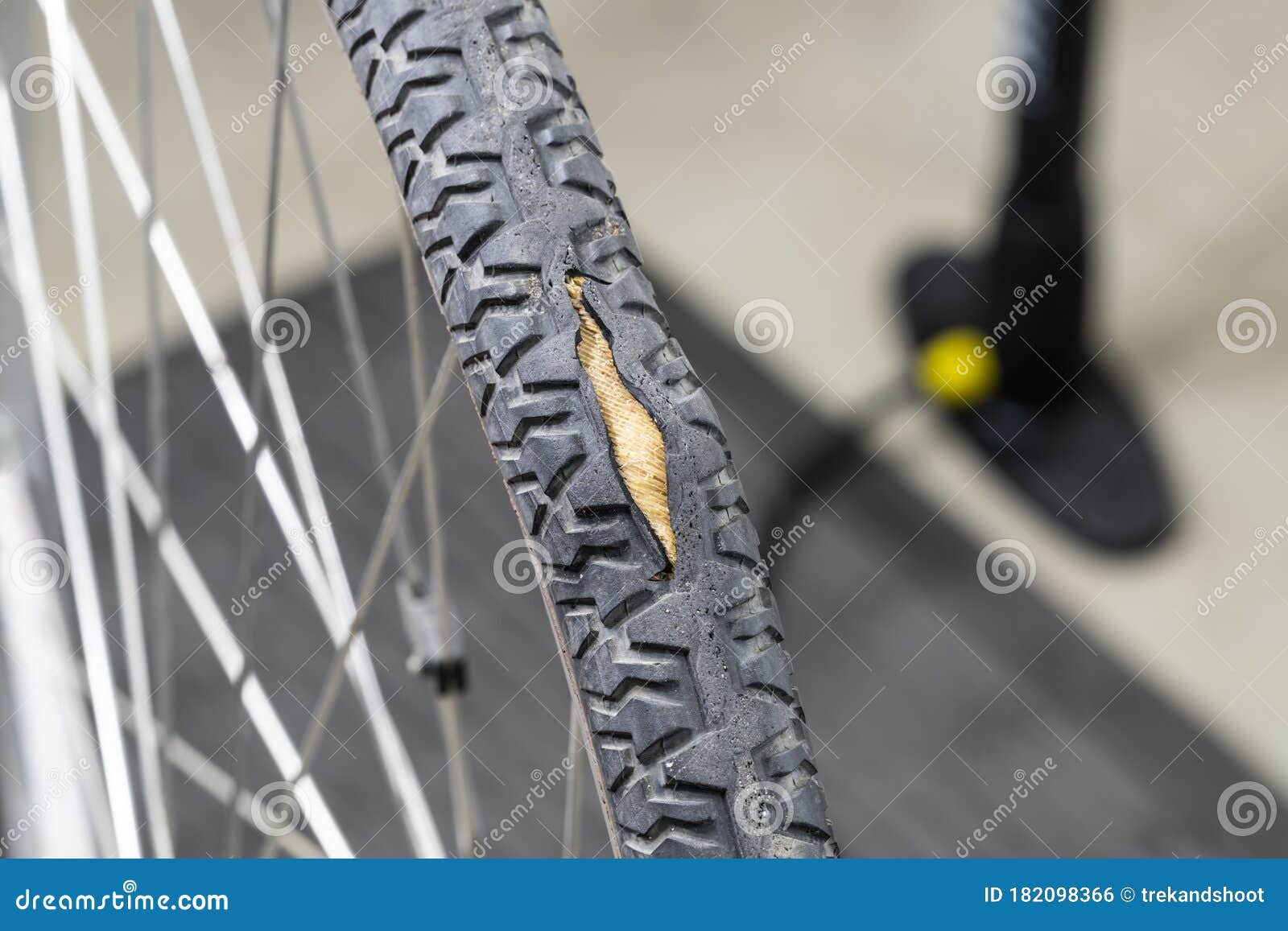 Split Tread Old Bicycle Tire Stock Photo - Image of repair, ripped ...