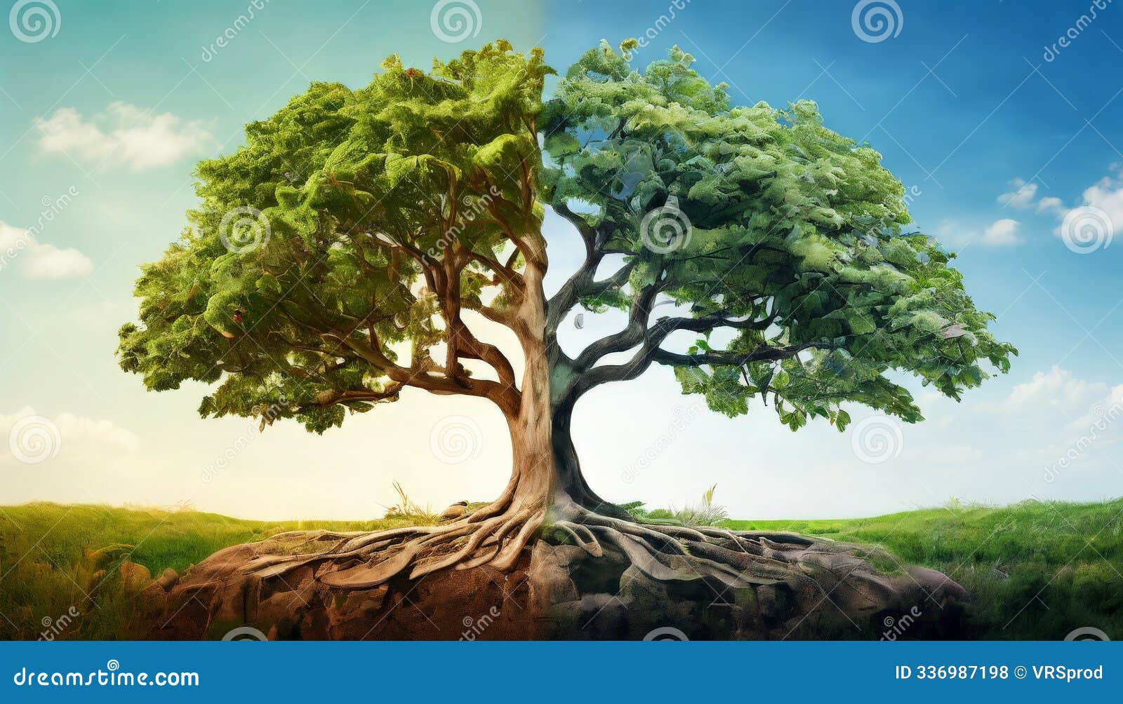 Split Tree in Contrasting Landscapes Symbolizing Duality and Balance ...