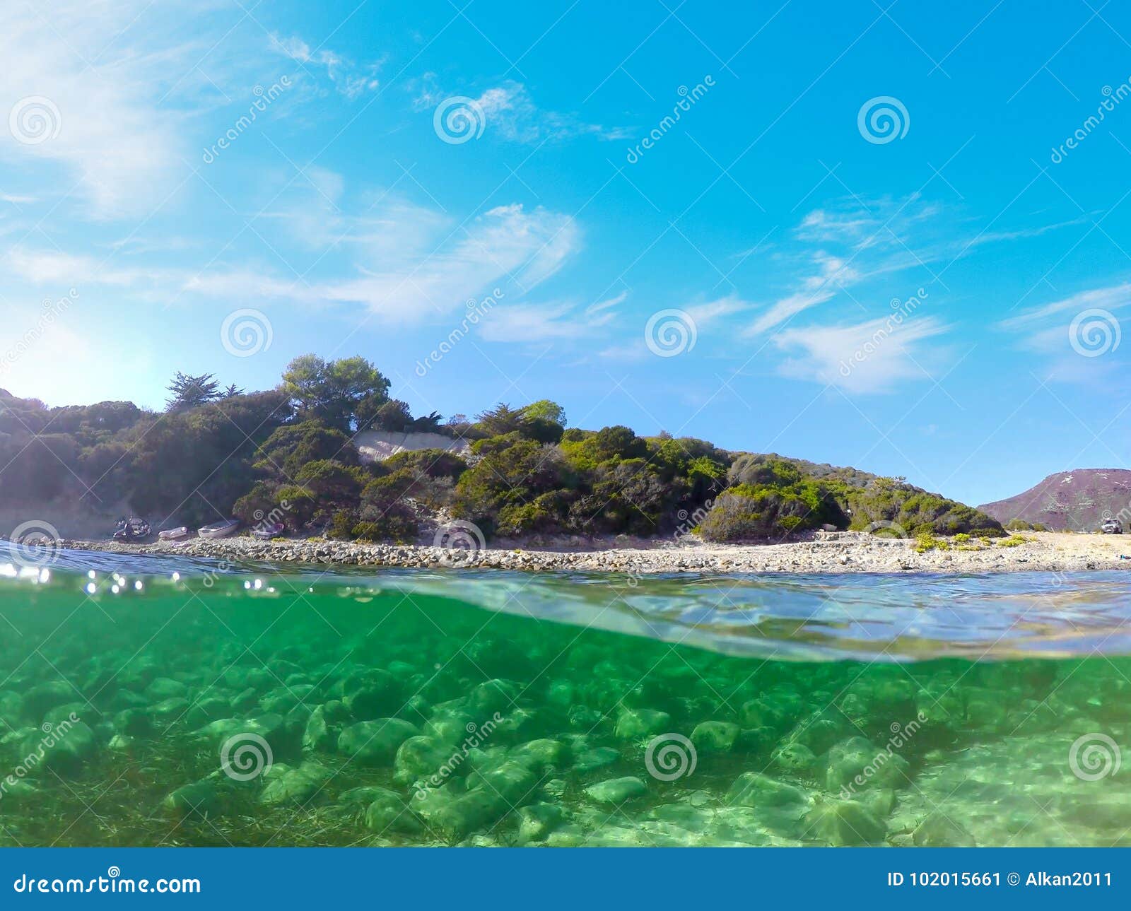 Split Underwater Pool Photo Of Rails And Ladder Stairs Stock ...