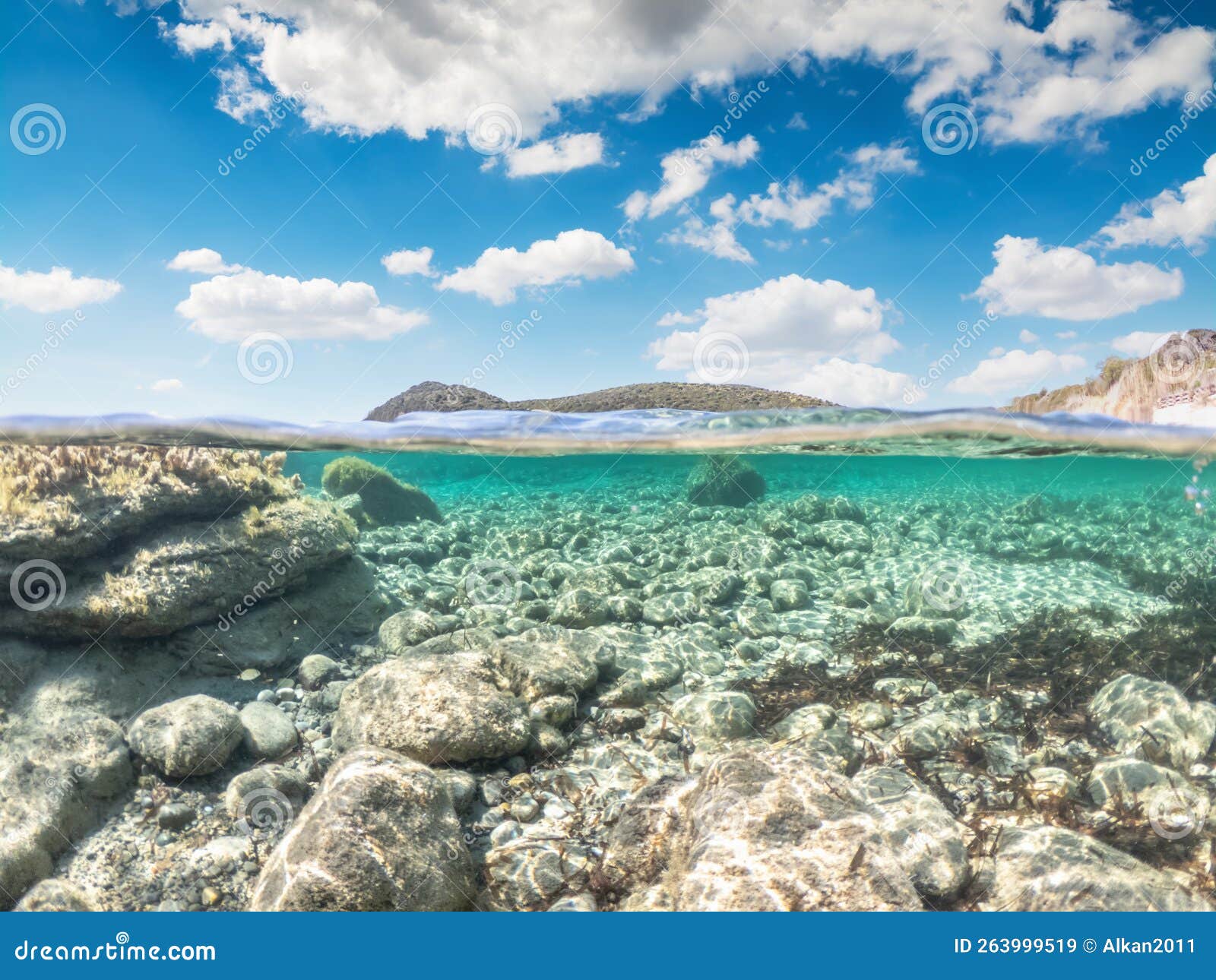 Split Underwater View of La Speranza Rocky Seabed Stock Image - Image ...
