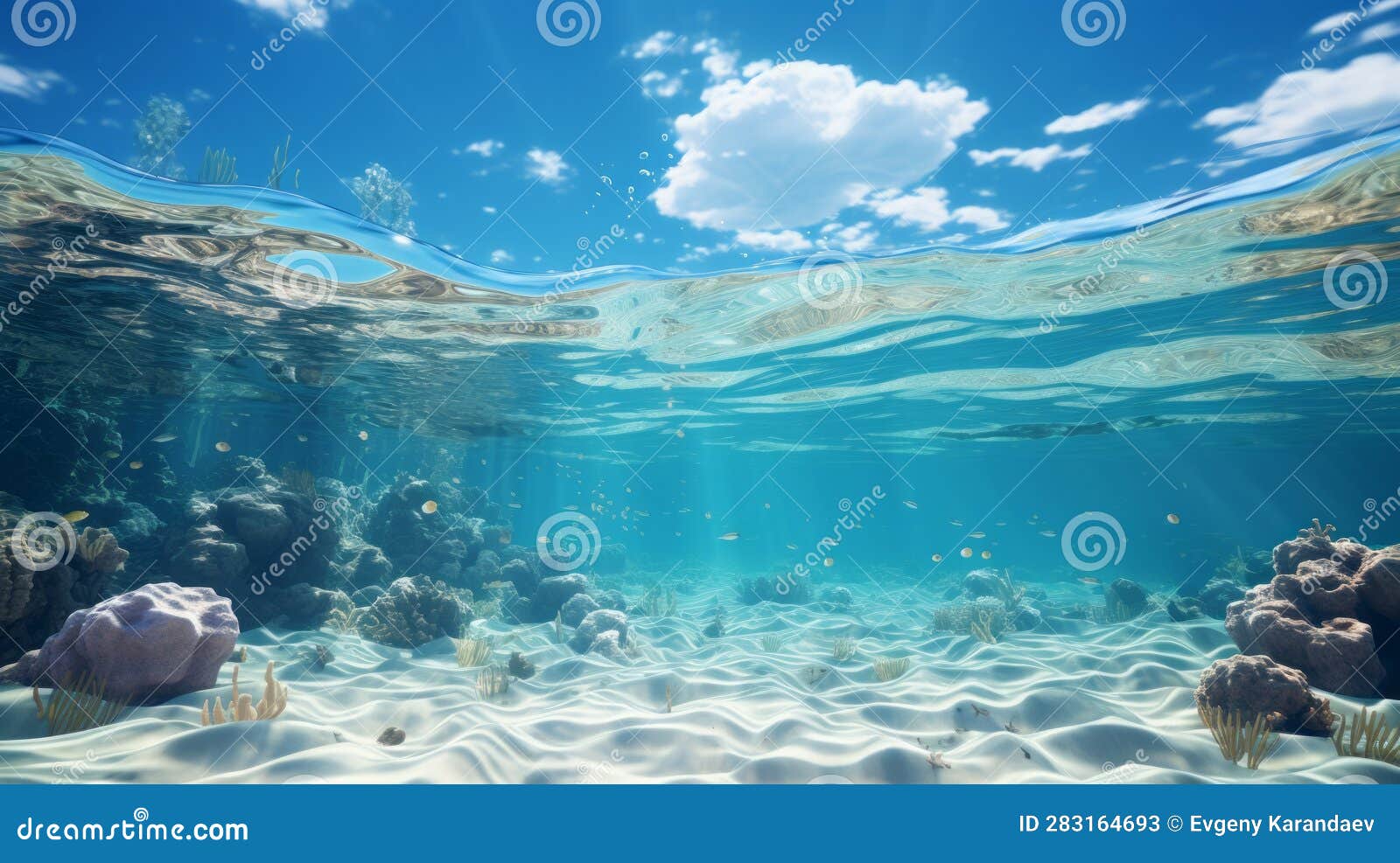 Split Underwater View with Sunny Sky and Serene Sea Stock Illustration ...