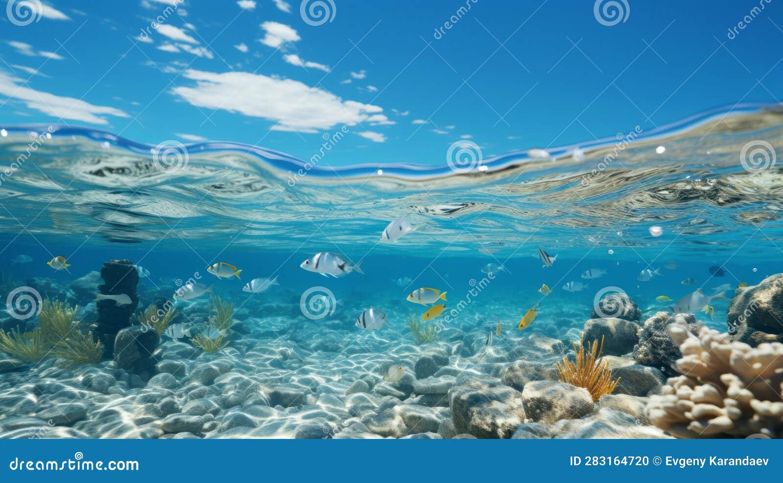 Split Underwater View With Sunny Sky And Serene Sea Royalty-Free Stock ...