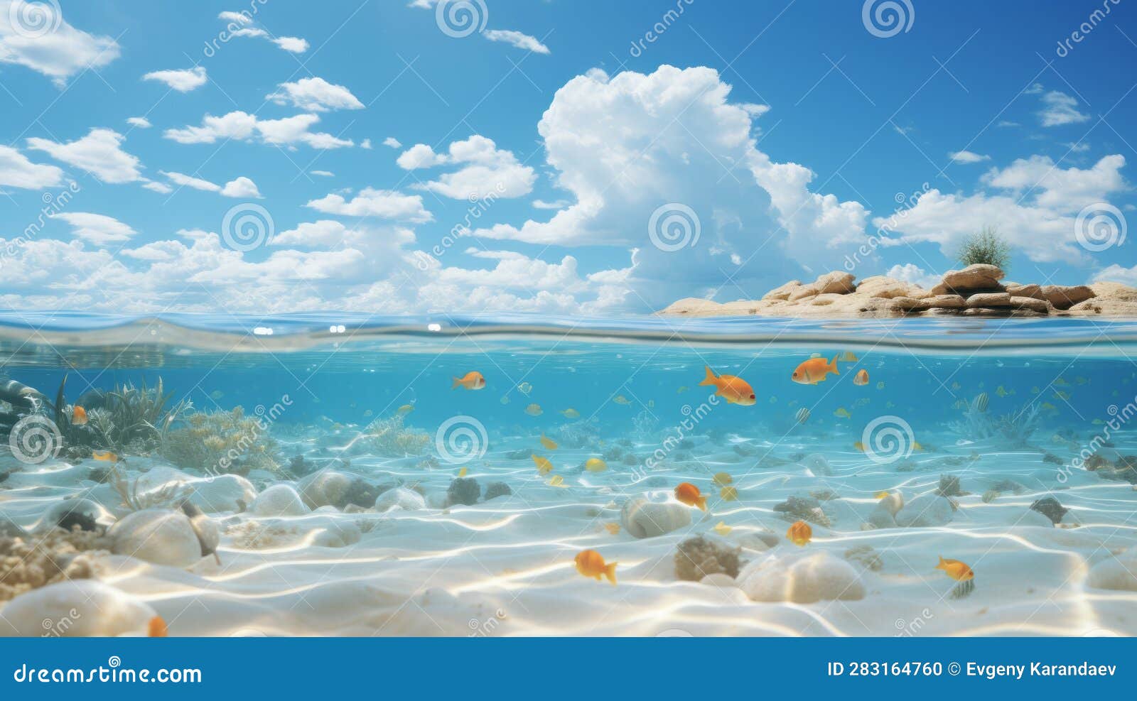 Split Underwater View With Sunny Sky And Serene Sea Royalty-Free Stock ...